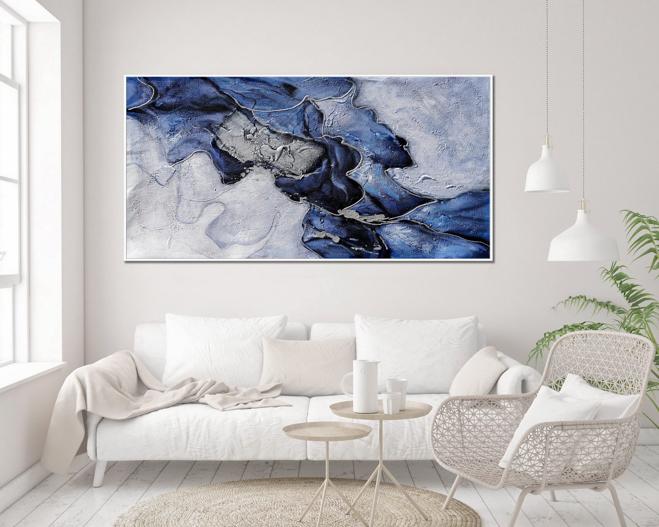 Blue Silver Marble Art Blue Silver Marble Canvas Navy Blue | Etsy