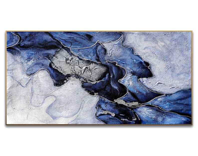 Blue Silver Marble Art Blue Silver Marble Canvas Navy Blue - Etsy