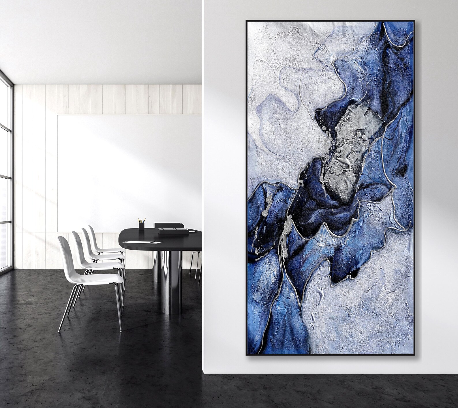 Blue Silver Marble Art Blue Silver Marble Canvas Navy Blue - Etsy