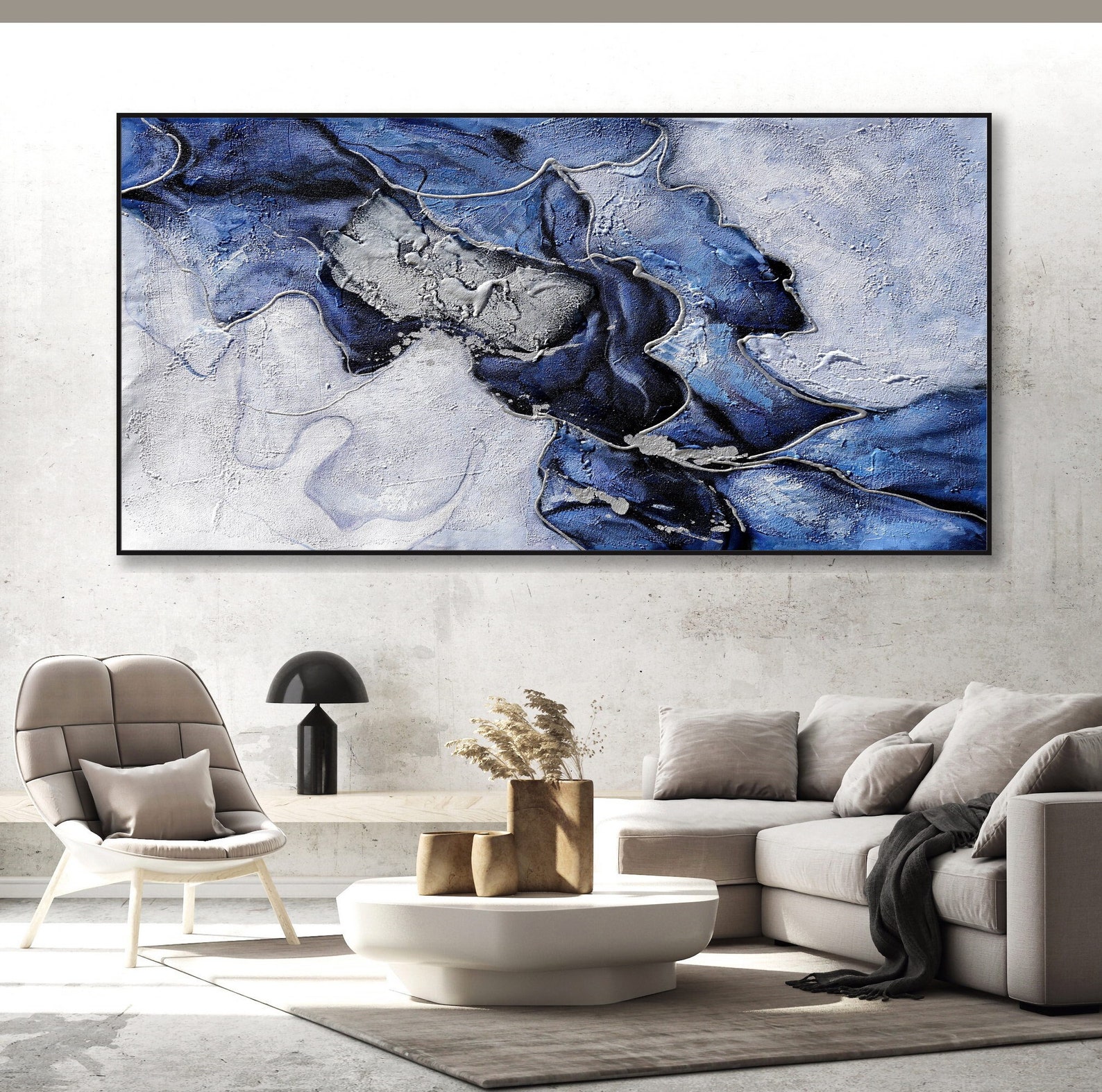 Blue Silver Marble Art Blue Silver Marble Canvas Navy Blue - Etsy