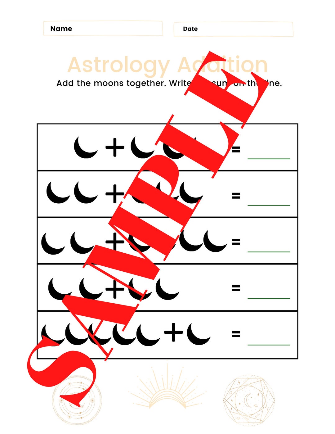 PDF Astrology Addition Learning Worksheet - Etsy