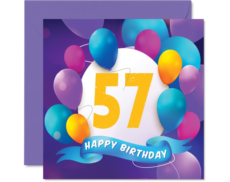 57th Birthday Card Men Women Balloon Party Happy Birthday - Etsy UK