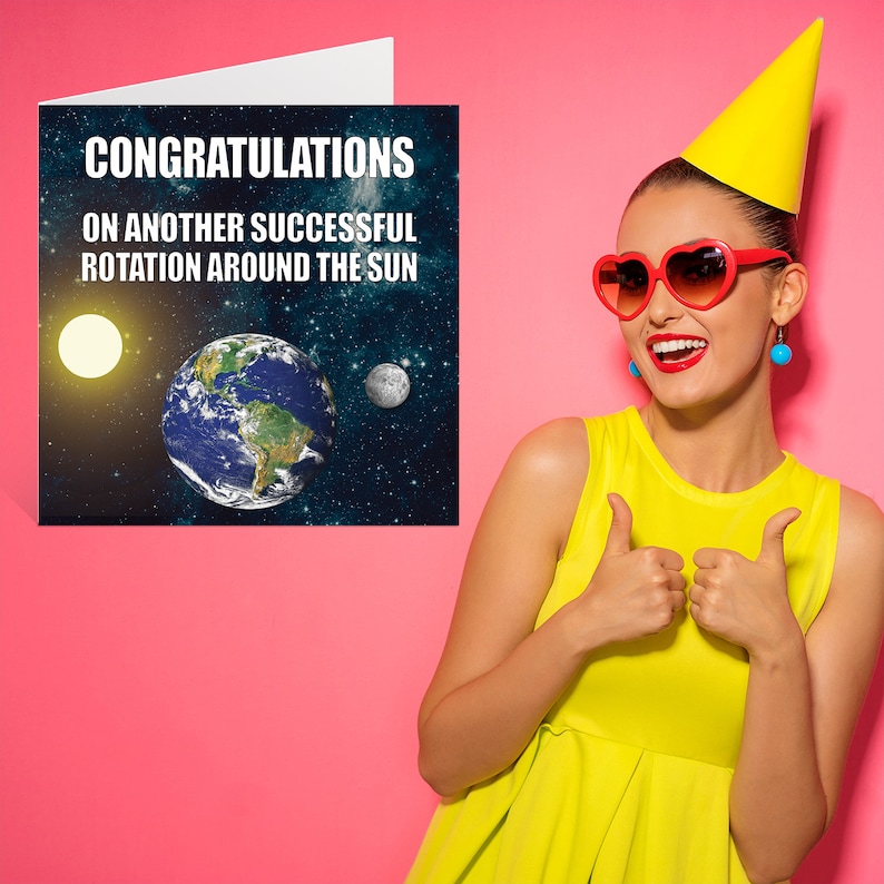 Funny Birthday Cards Men Women Earth Rotation Happy Birthday Cards ...