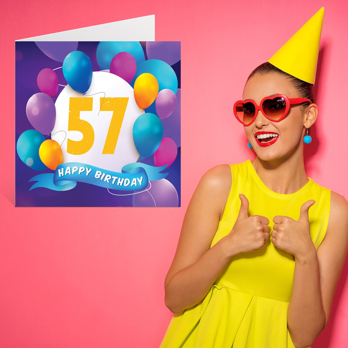 57th Birthday Card Men Women Balloon Party Happy Birthday - Etsy UK