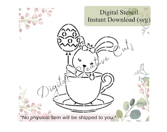 DIGITAL PYO Bunny Painting Egg Stencil, Rabbit, Easter, Cookie Stencil ...