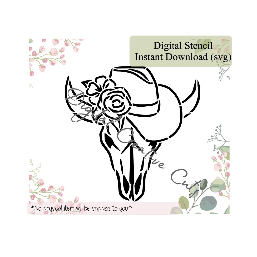 Howdy Cow Skull With Cowboy Hat PYO Cookie Stencil Download SVG Cutting ...