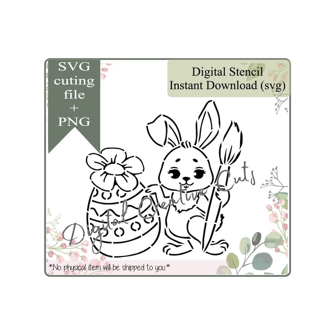 Easter Bunny Painting an Egg PYO Cookie Stencil Digital Download SVG ...