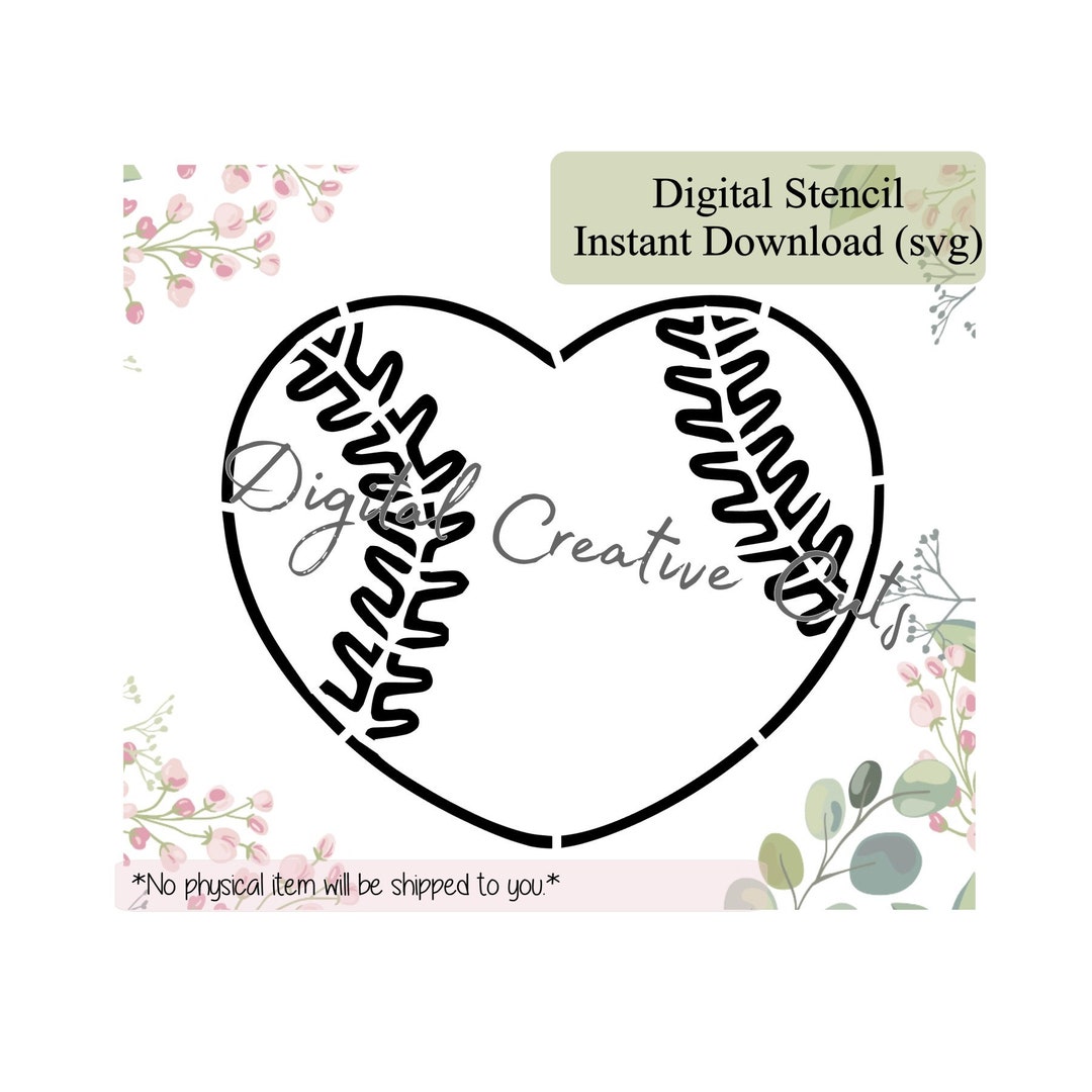 Baseball Heart Shaped Ball PYO Cookie Stencil Instant Download SVG ...