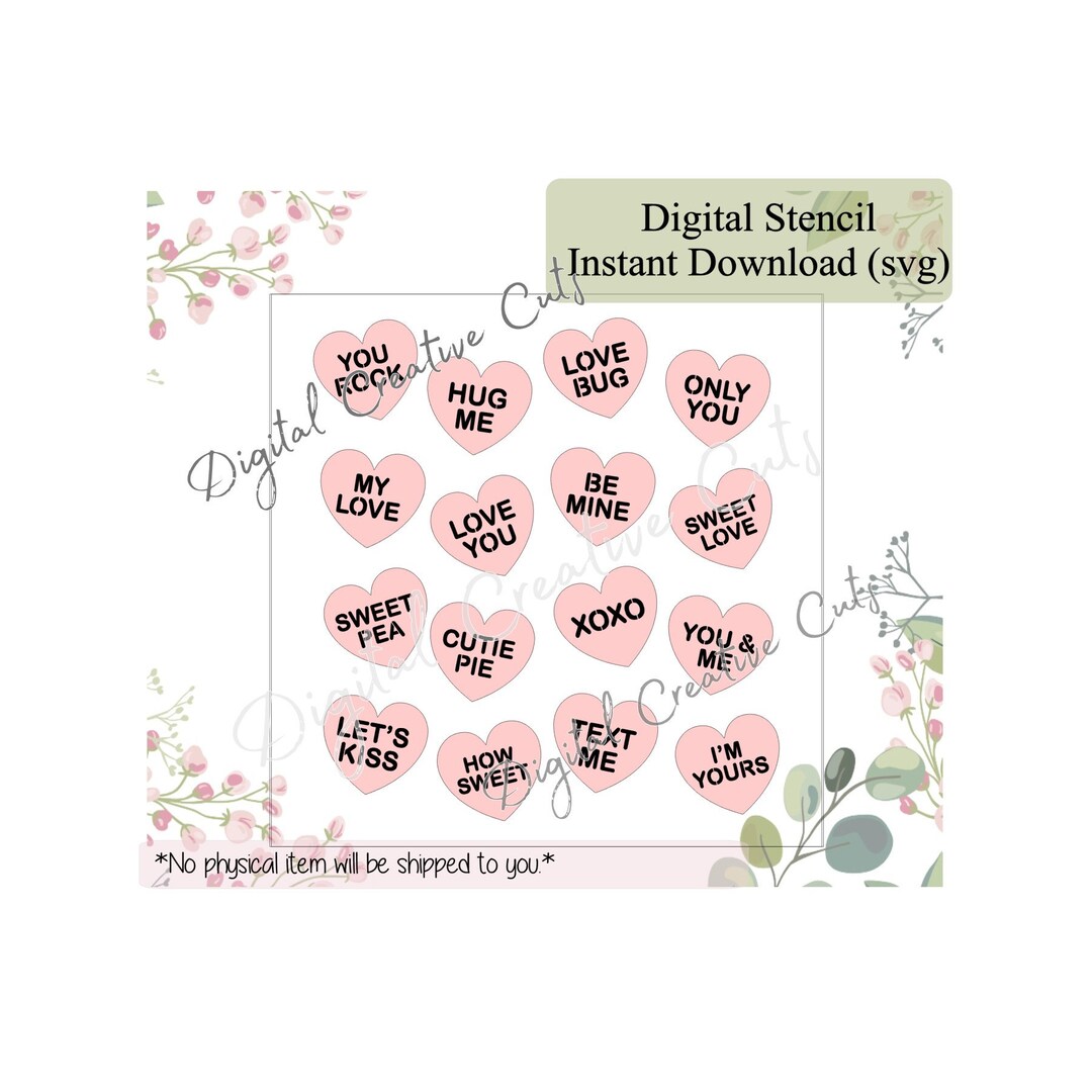 Conversation Hearts Candy Pattern Cookie Stencil 2 Layers Digital ...