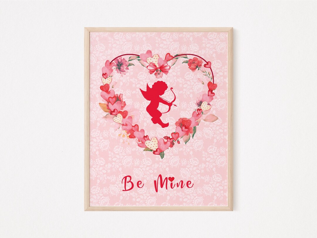 Be Mine Cupid Valentine's Day Print: Floral Heart (digital Download) - Etsy