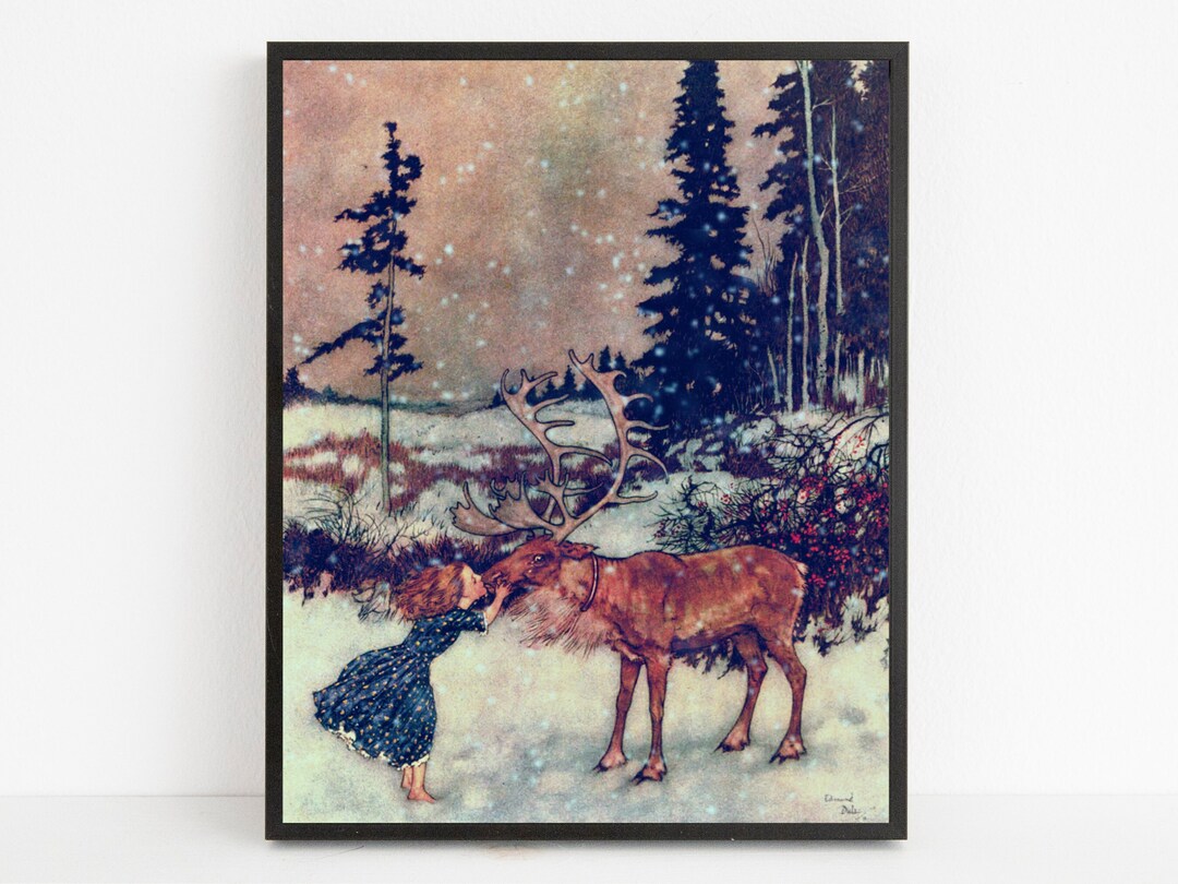 Vintage Christmas Reindeer Print Set of Two, Vintage Holiday Decor ...