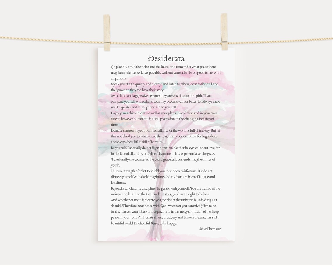 Desiderata Poem Print by Max Ehrmann: Inspirational Wall Art (digital ...