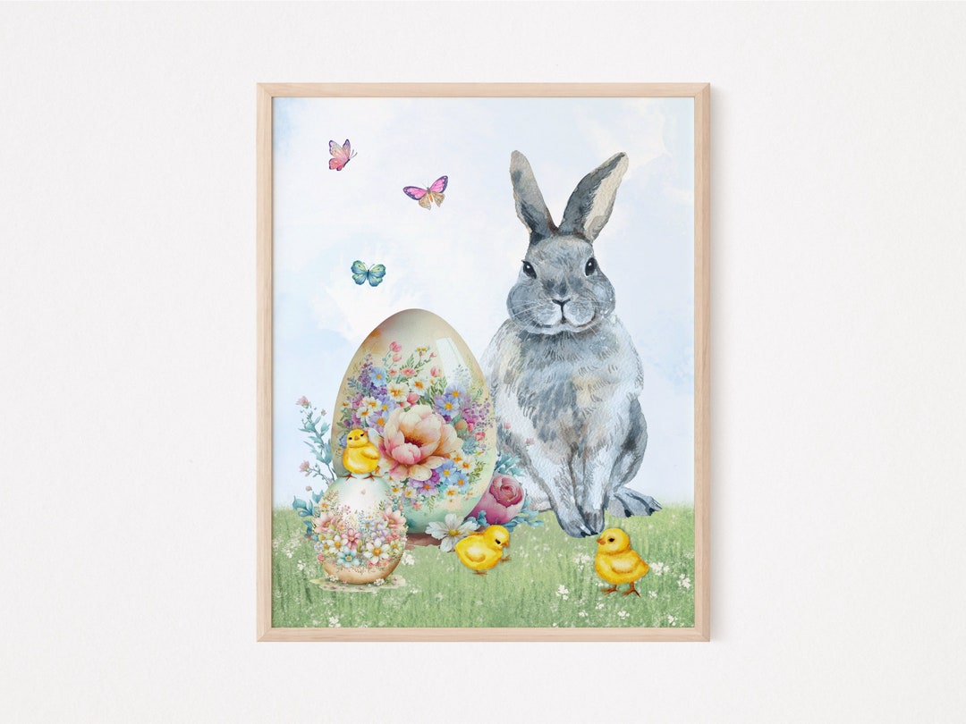 Spring Bunny & Easter Egg Art: Floral Decor Printable (digital Download ...