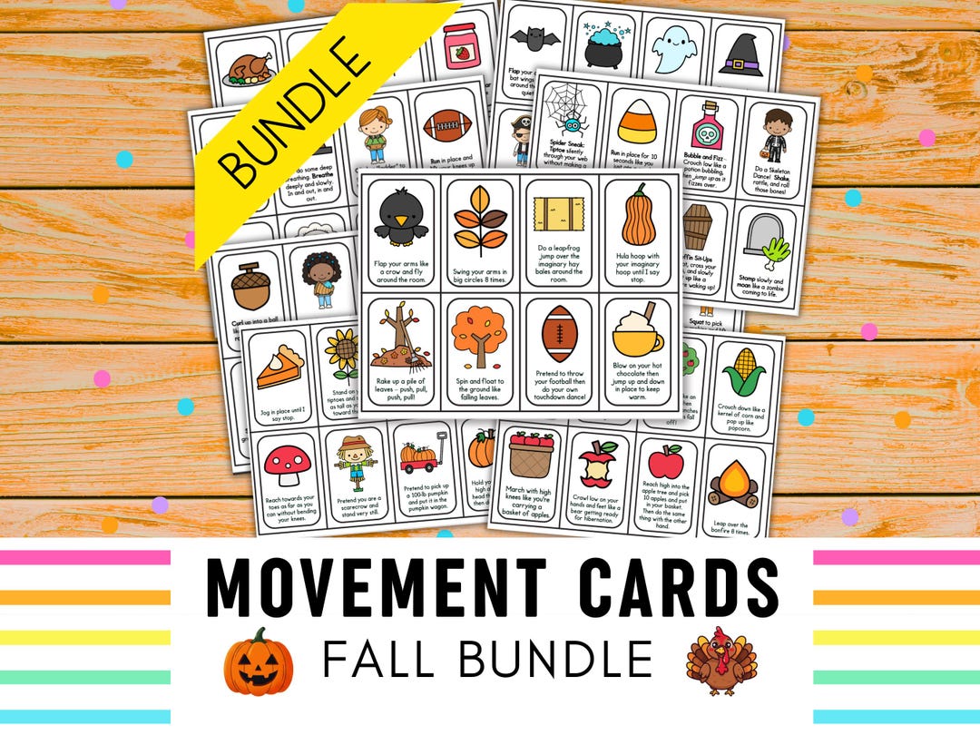 Fall Movement Cards BUNDLE | Halloween Autumn Thanksgiving Brain Breaks ...