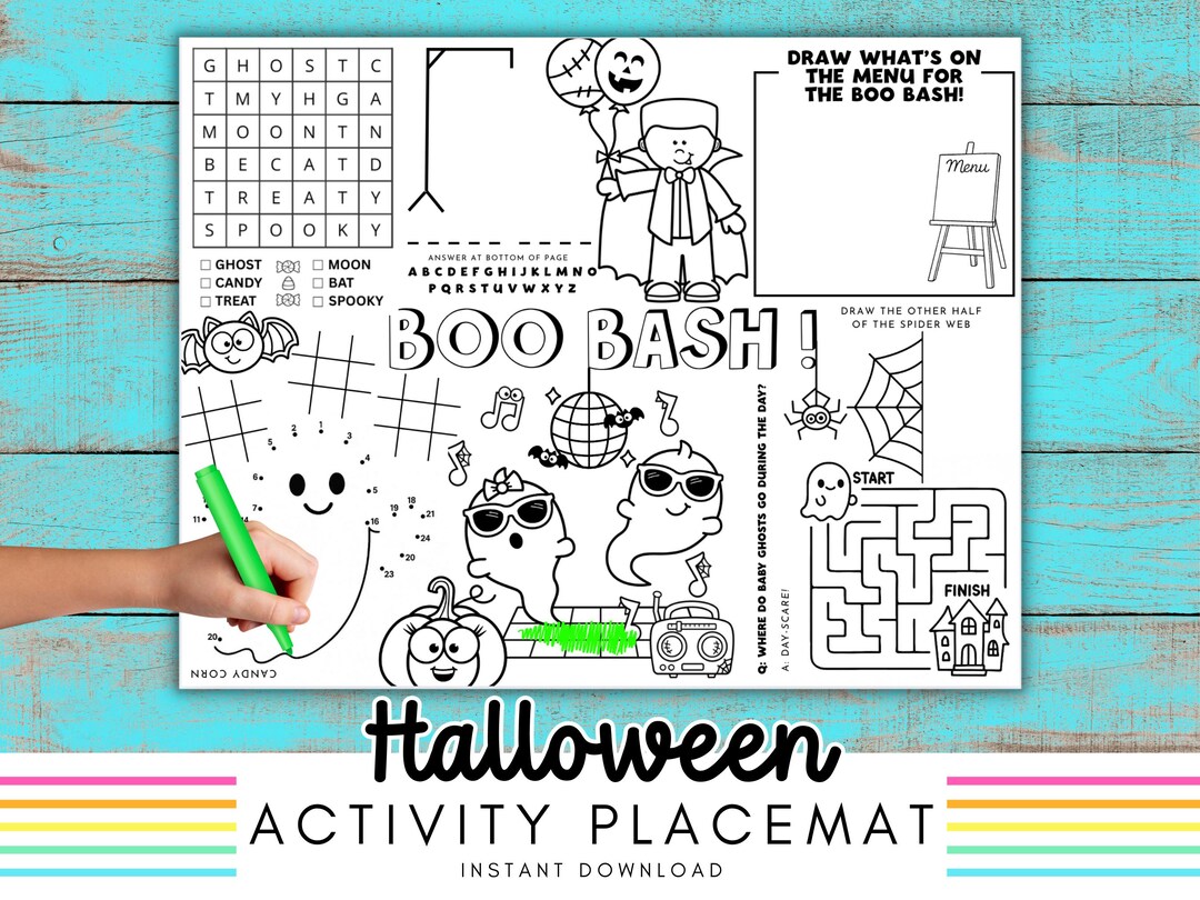 Halloween Printable Placemat | Halloween Activity Placemat | Halloween ...