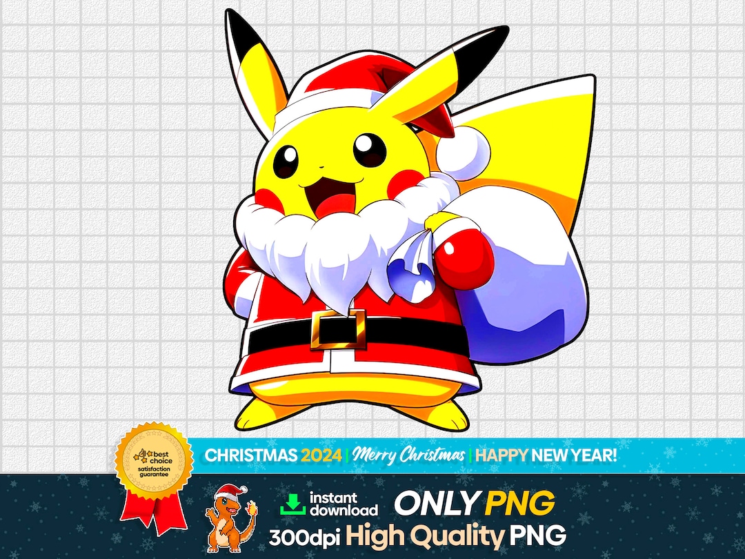 Santa Claus Pikachu PNG Pikachu Christmas Pokem Png Santa Pika - Etsy