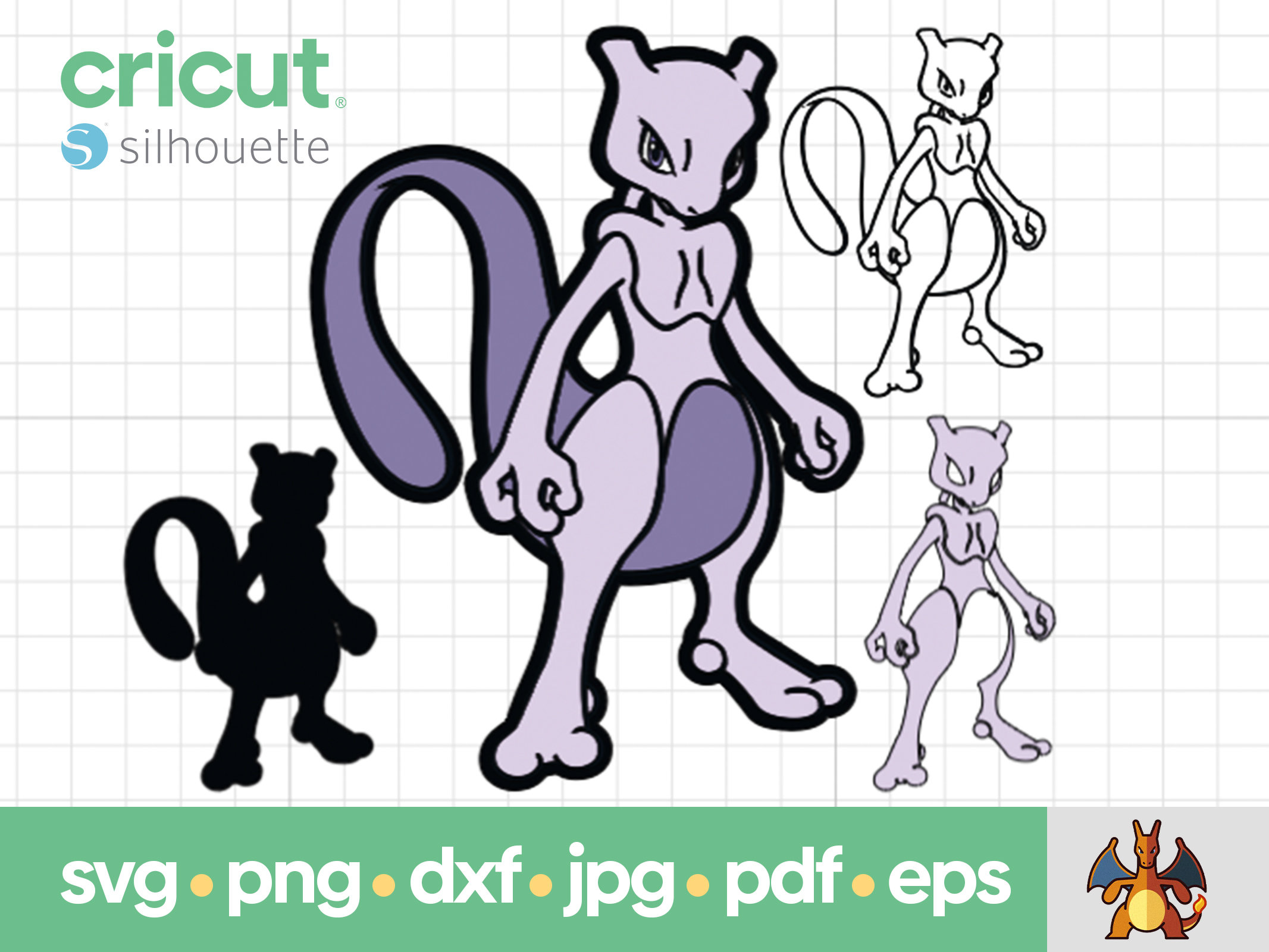 Poke Mewtwo Layered SVG Cricut Cut File Silhouette Cameo - Etsy