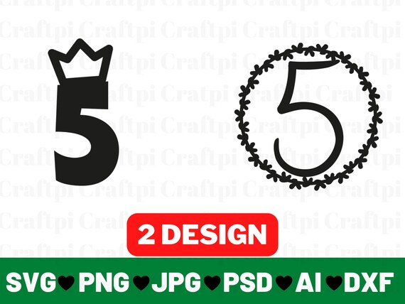 Number 5 SVG Crown Number Five SVG 5th Birthday Png Circle | Etsy