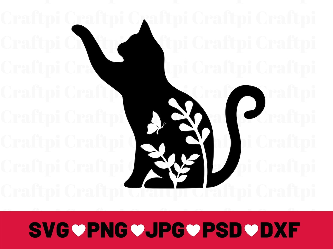 Floral Cat Svg, Cat With Flowers SVG, Floral Cat Silhouette, Cat Svg ...