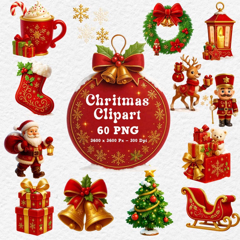 Christmas Clipart Bundle | Holiday Elements | Santa, Reindeer, Snowman ...