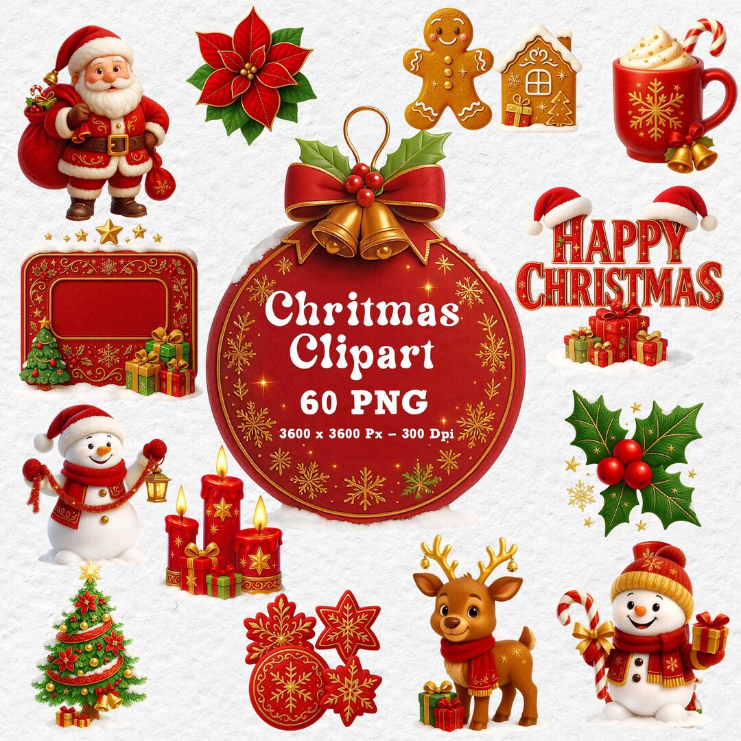 3D Christmas Clipart Bundle | Santa, Reindeer, Elf (PNG) - Etsy