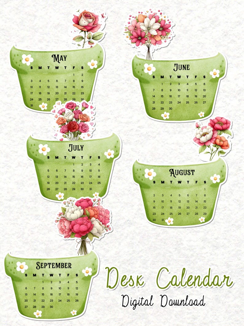 2026 Floral Desk Calendar Printable | Planner Girl Office Decor | Mini ...
