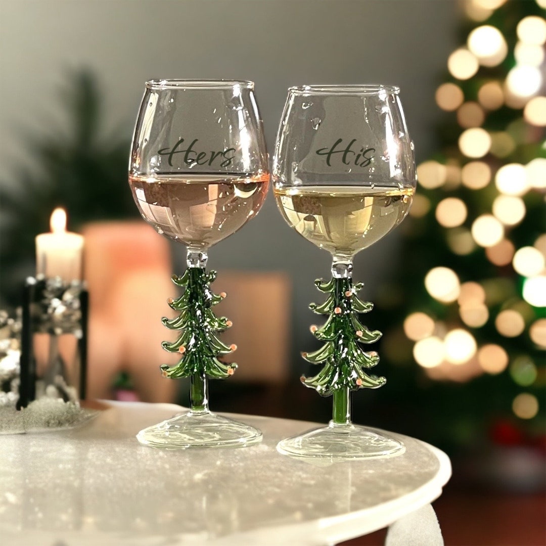 Personalised His & Hers Christmas Tree Stem Glasses | Xmas Glass ...