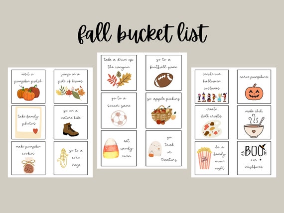 Fall Bucket List Cards - Etsy