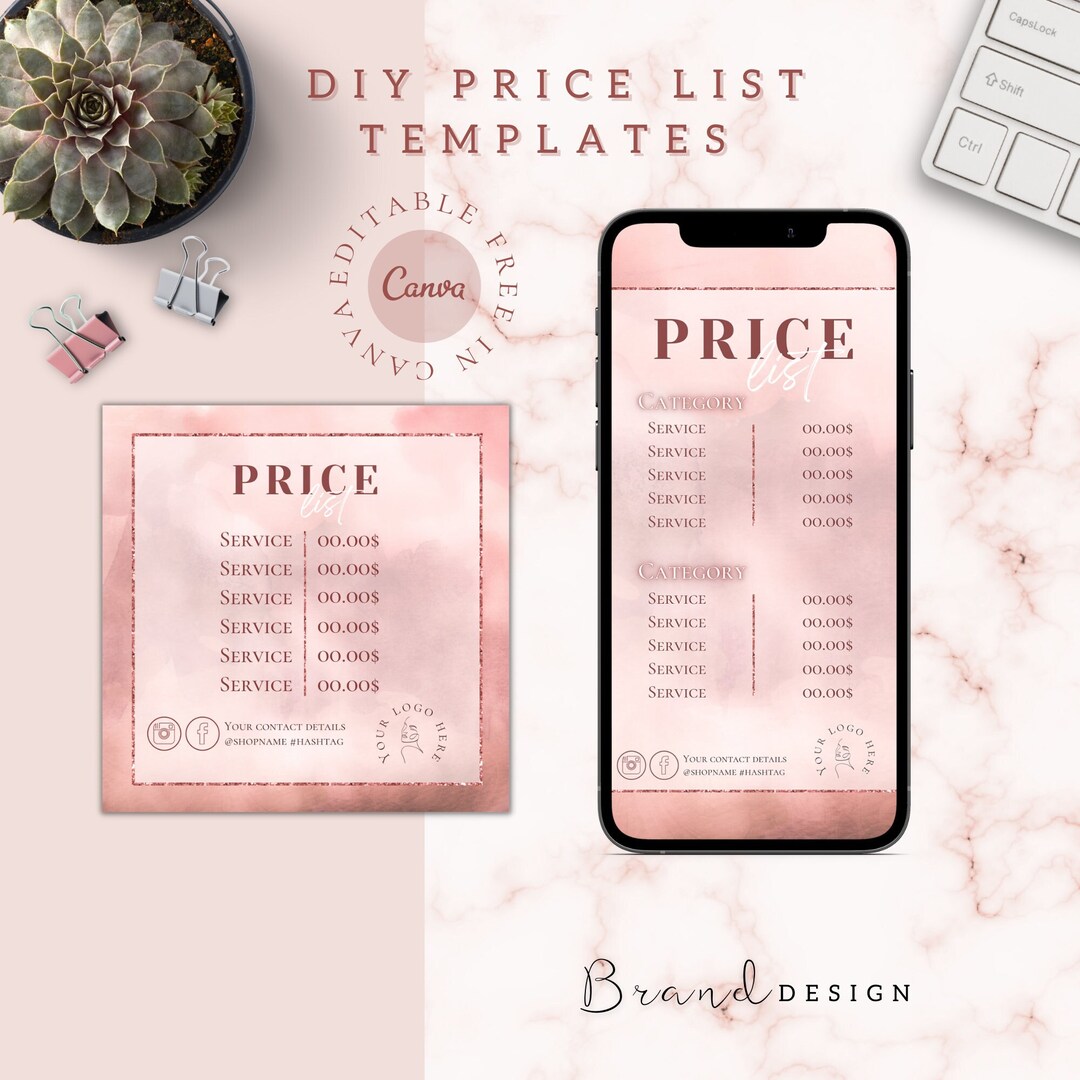 Instagram Price List Template| Canva Editable Product Menu| Beauty ...