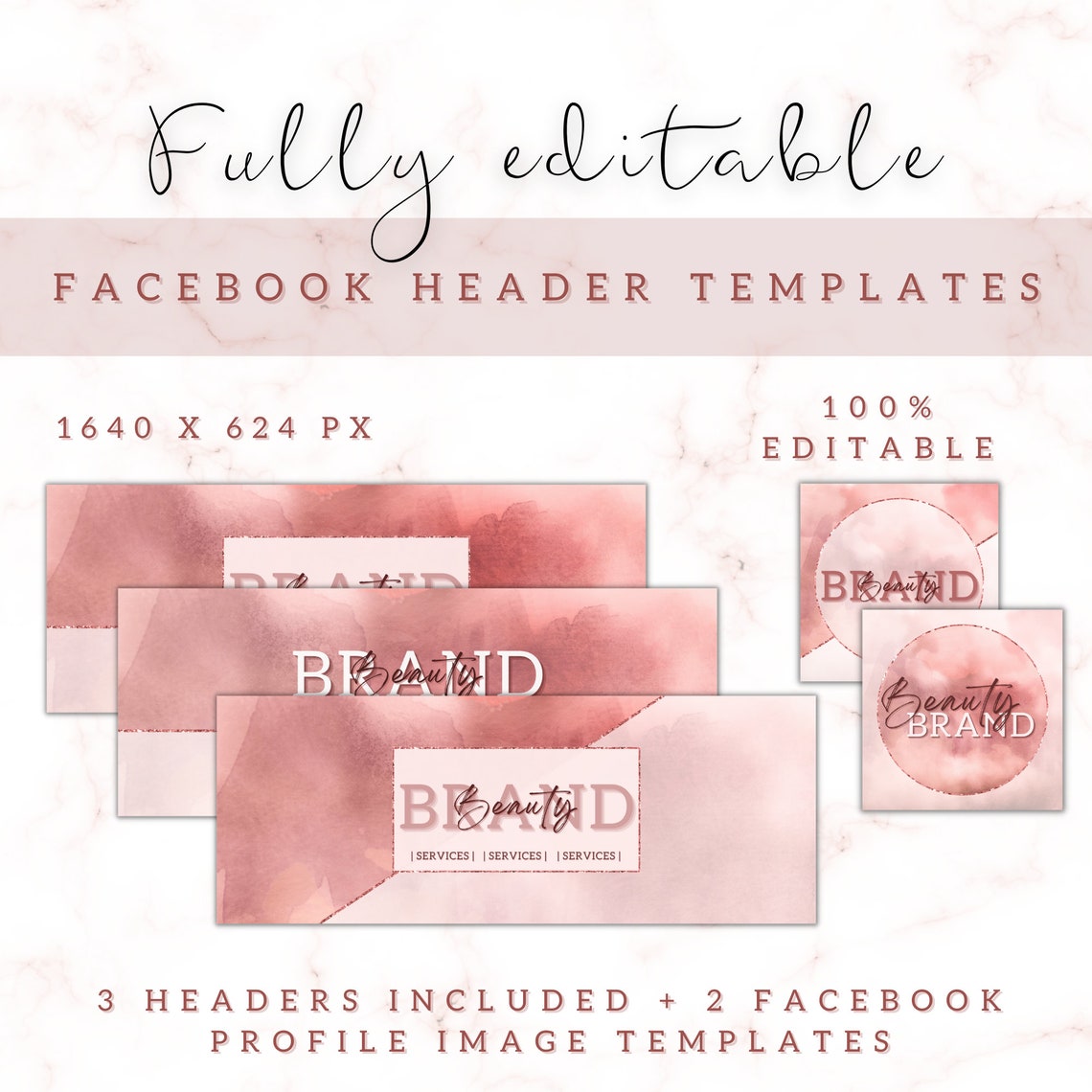 Editable Modern Facebook Banner Custom Facebook Cover Design Rose Gold ...