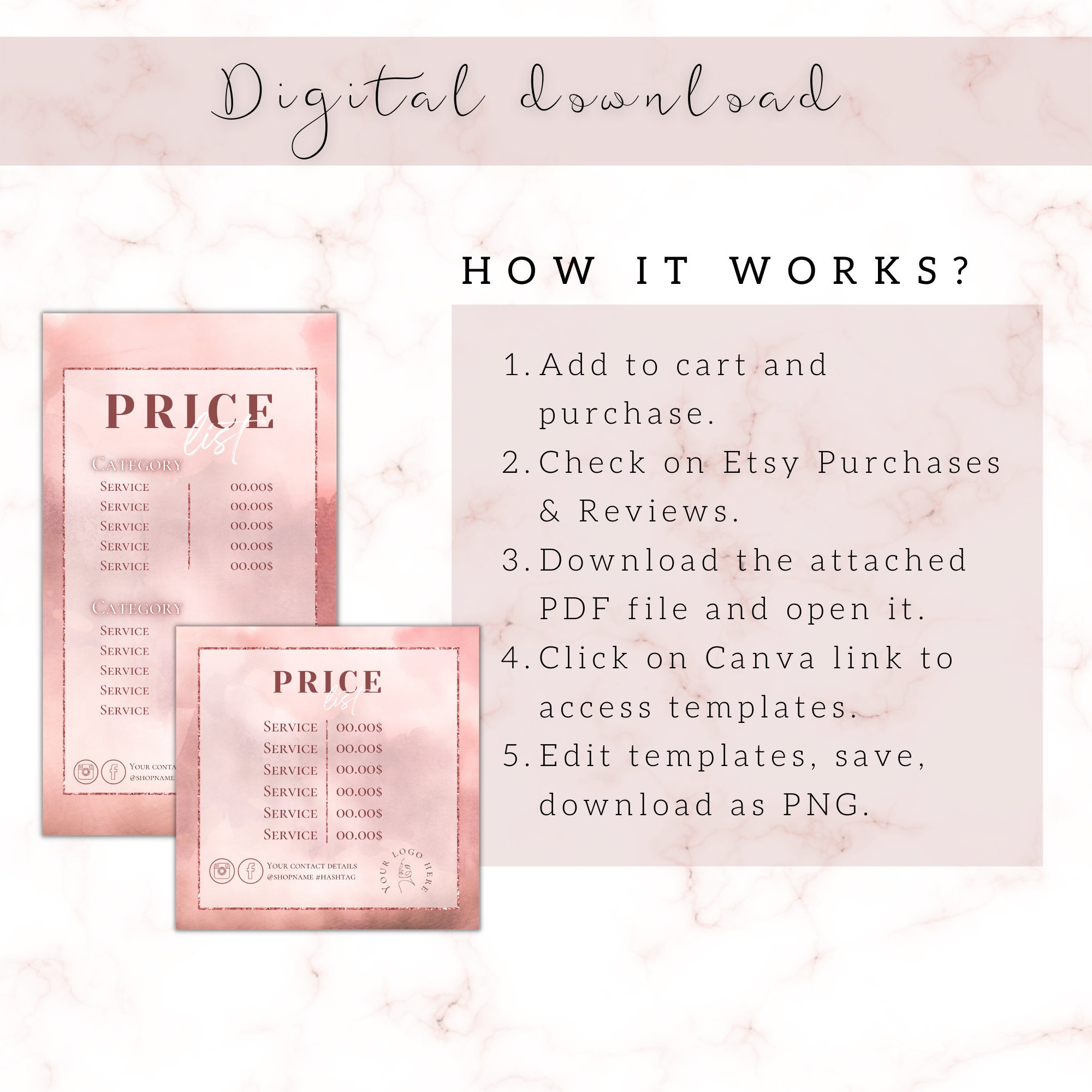 Instagram Price List Template| Canva Editable Product Menu| Beauty ...