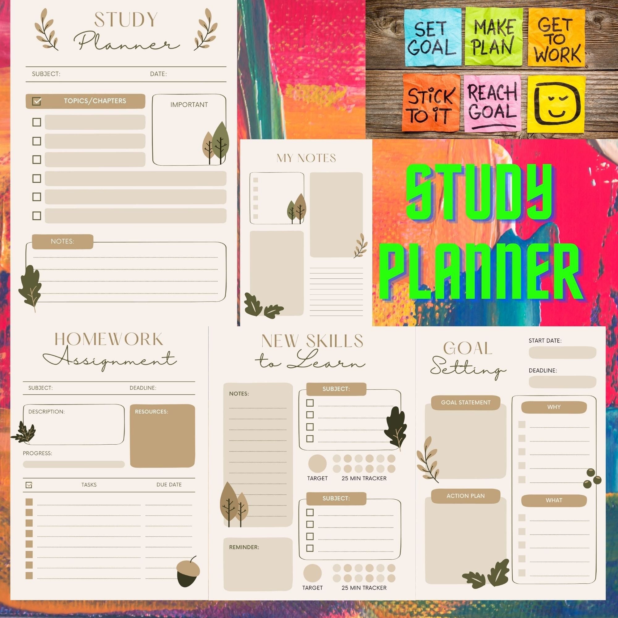 Student Printable Digital Study Template, Study Planner, Assignment ...