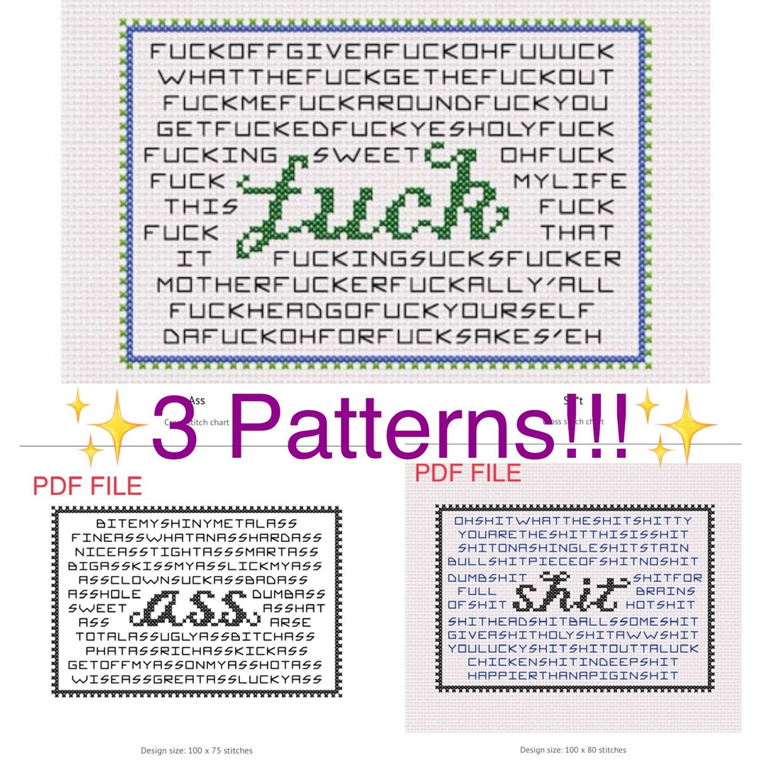 3 Cross Stitch Patterns, Bundle, Triptych, Trio, Profanity, NSFW, Adult ...