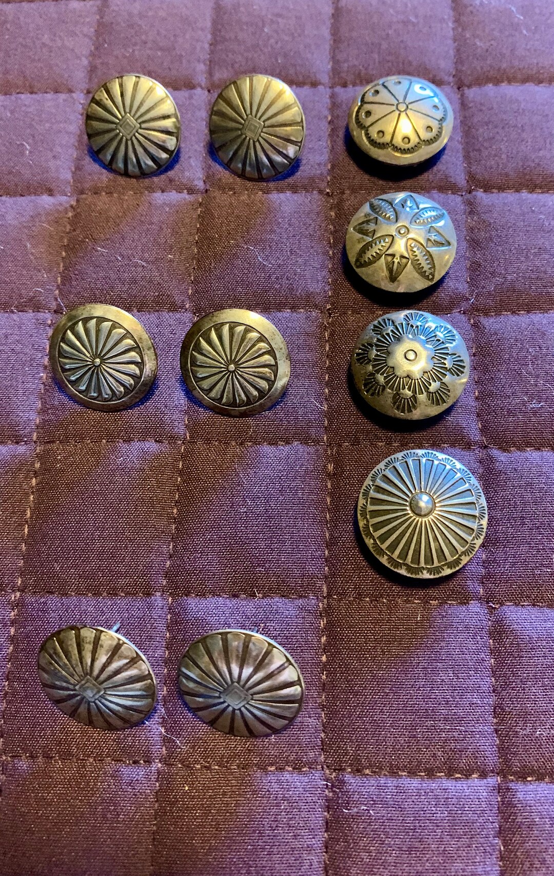 Native American Set of Four Sterling Silver Round Stamped Button Covers ...