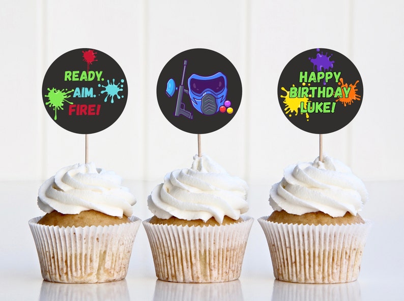 Paintball Birthday Cupcake Toppers Paintball Birthday - Etsy