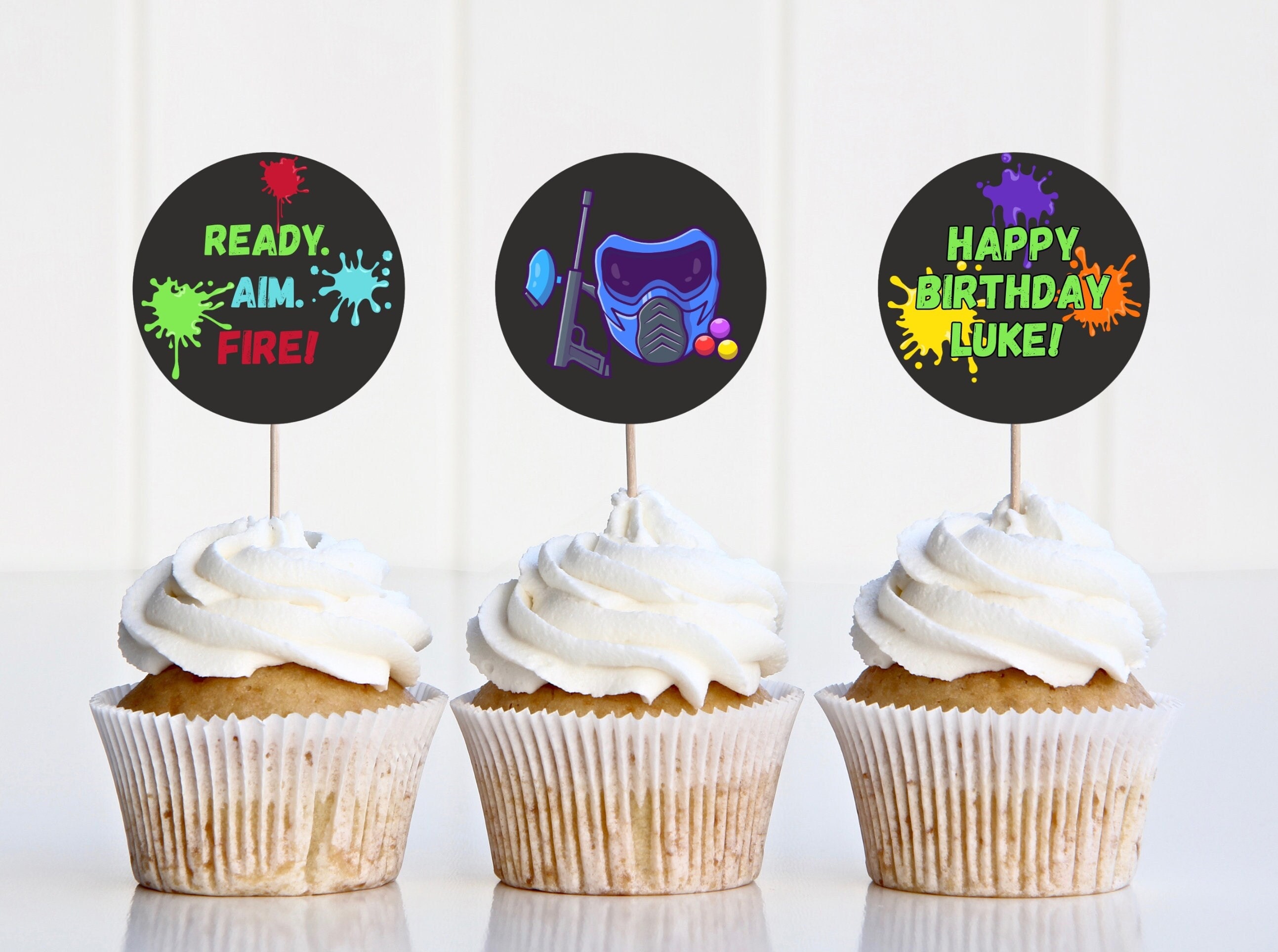 Paintball Birthday Cupcake Toppers Paintball Birthday Instant Download ...