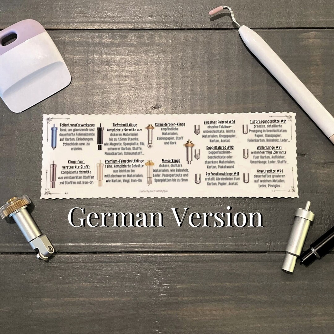 GERMAN Sticker Cheat Sheet for Cricut Tools and Blades, Beginners Guide ...