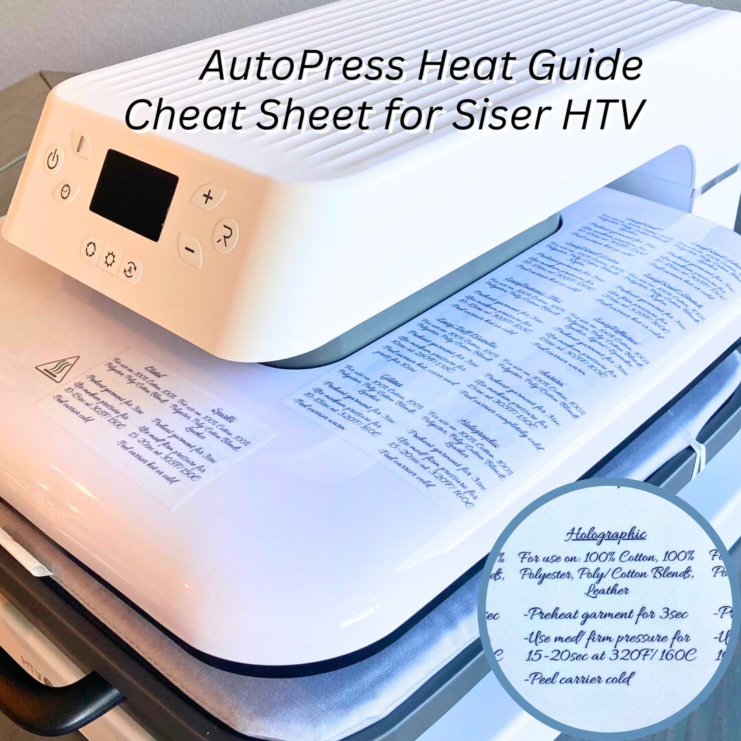 Auto Press Heat Guide Cheat Sheet Sticker for Siser HTV, Beginners ...