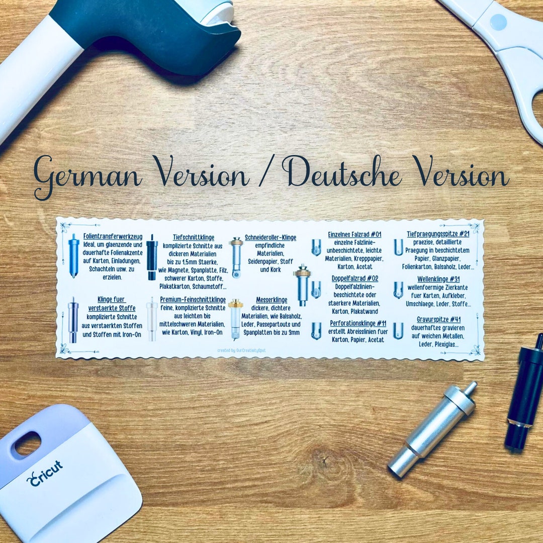 German Sticker Cheat Sheet for Cricut Tools and Blades, Beginners Guide ...