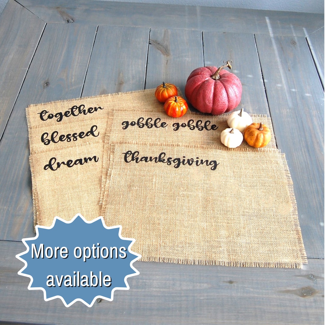 Fall Thanksgiving Burlap Jute Placemats Set of 2-8, Custom Dinner Mats ...