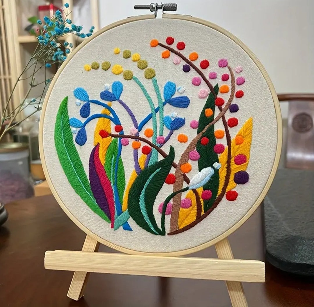 Complete Embroidery Kit Floral Pattern DIY Circle Embroidery Thread ...