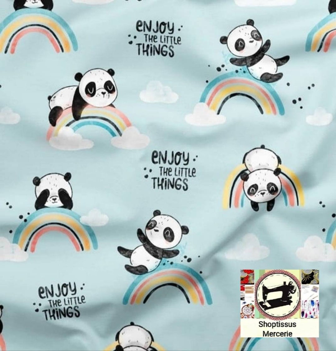 100% Premium Cotton Fabric With Pandas Print 160 Cm Wide width Oeko-tex ...