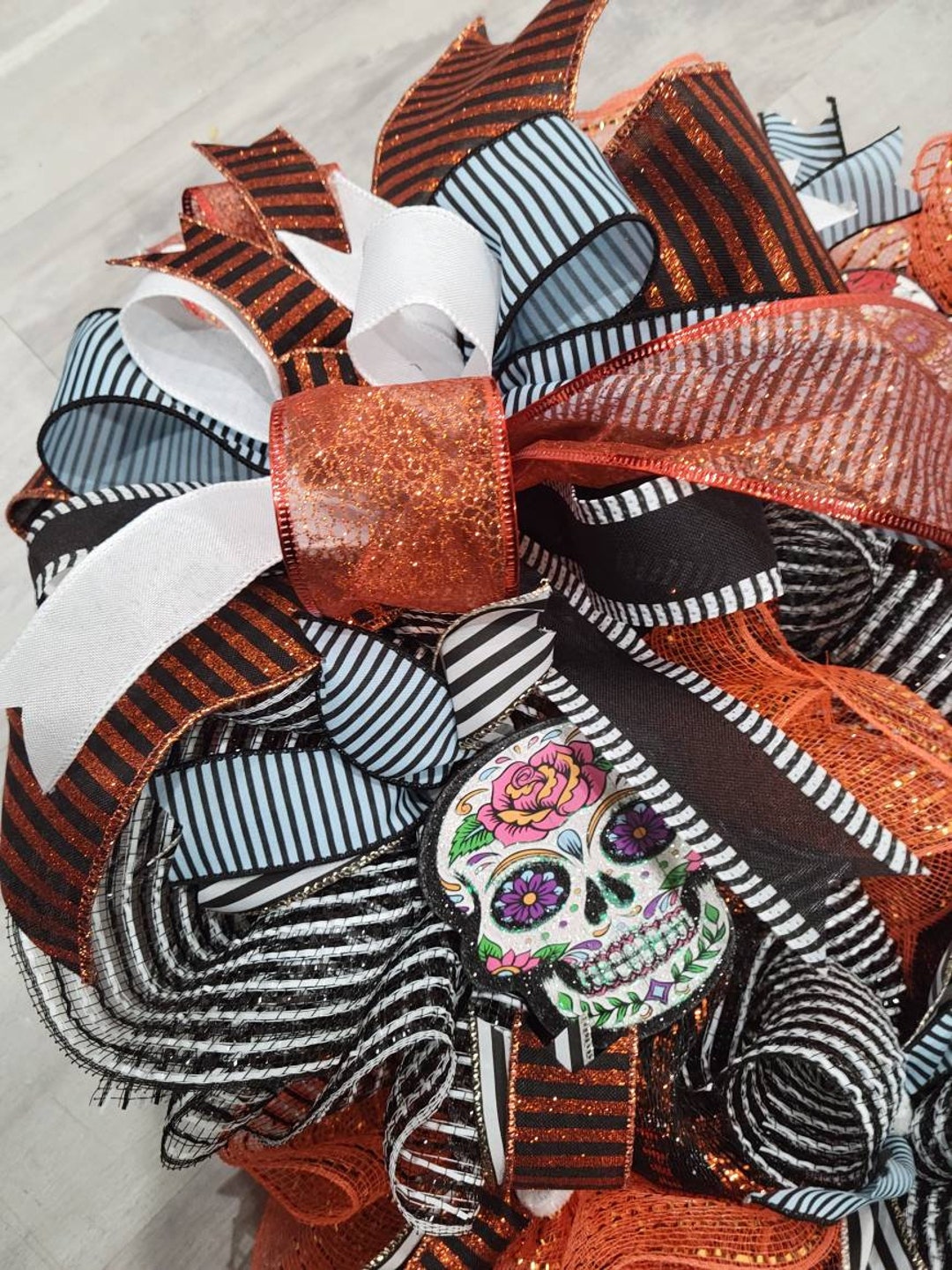 Day of the Dead Deco Mesh and Ribbon Wreath With Sugar Skulls - Etsy