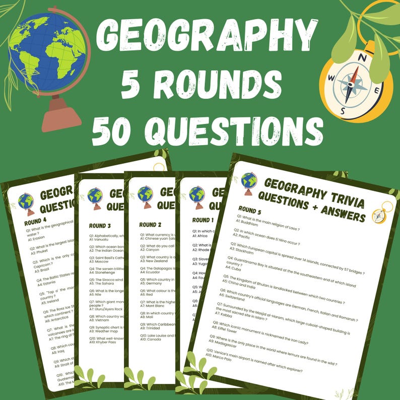Geography Trivia Game | 5 Rounds | 50 Questions | Family Fun | Host ...