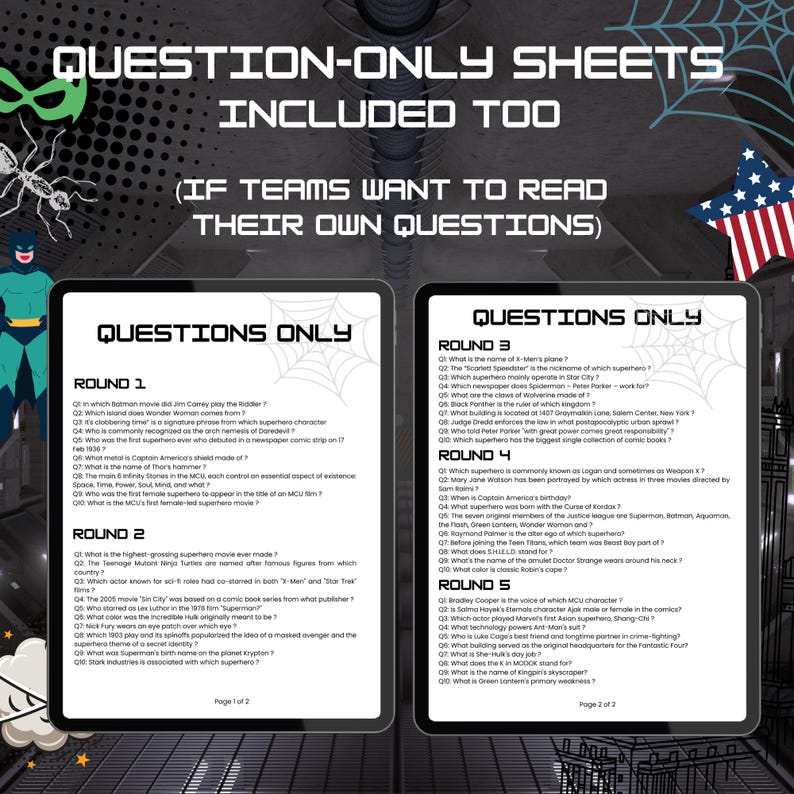 Superhero Trivia Game | 50 Questions | 5 Rounds | Answer Key & Answer ...