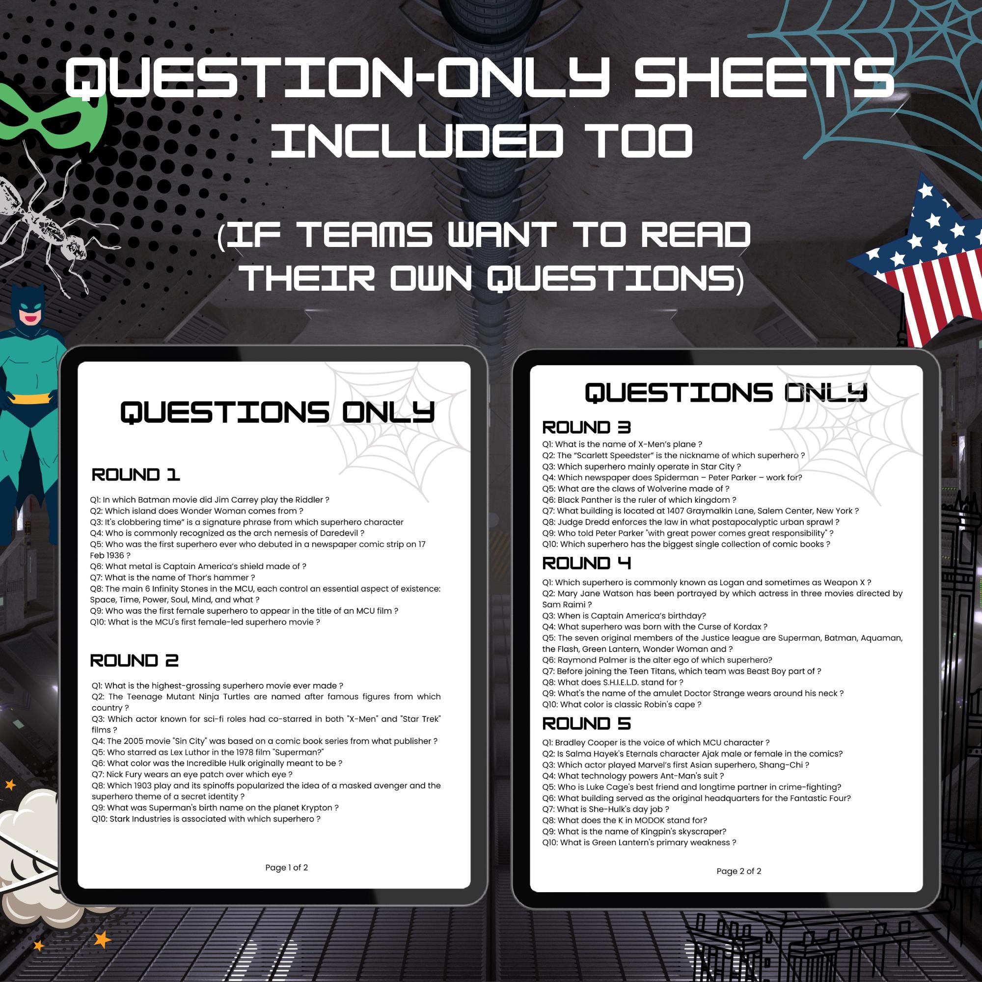 Superhero Trivia Game | 50 Questions | 5 Rounds | Answer Key & Answer Sheets | Host Instructions ...