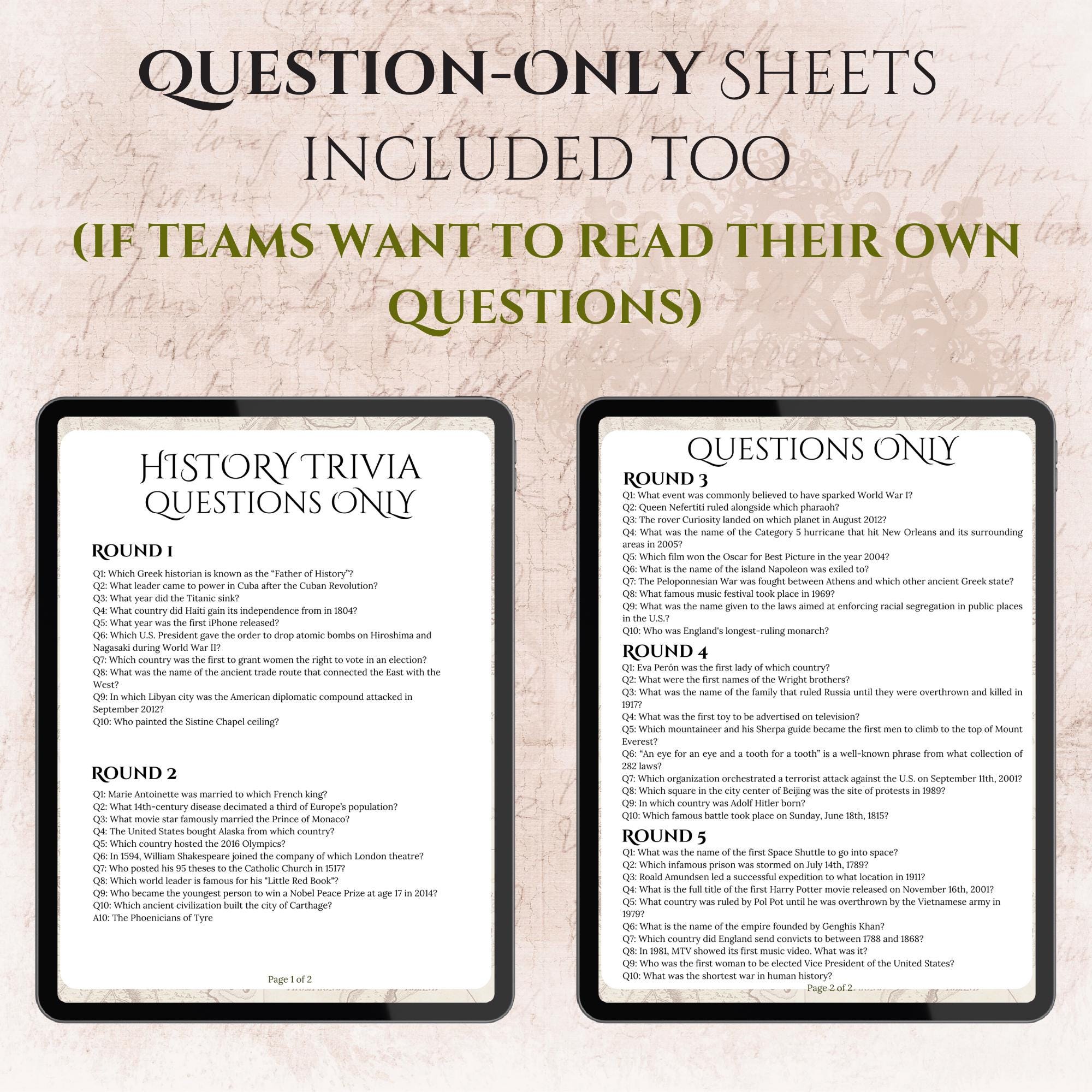 History Trivia Game | 5 Rounds | 50 Questions | Host Instructions ...