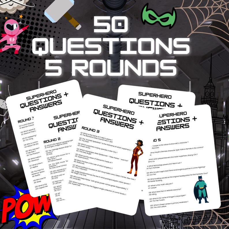 Superhero Trivia Game | 50 Questions | 5 Rounds | Answer Key & Answer ...