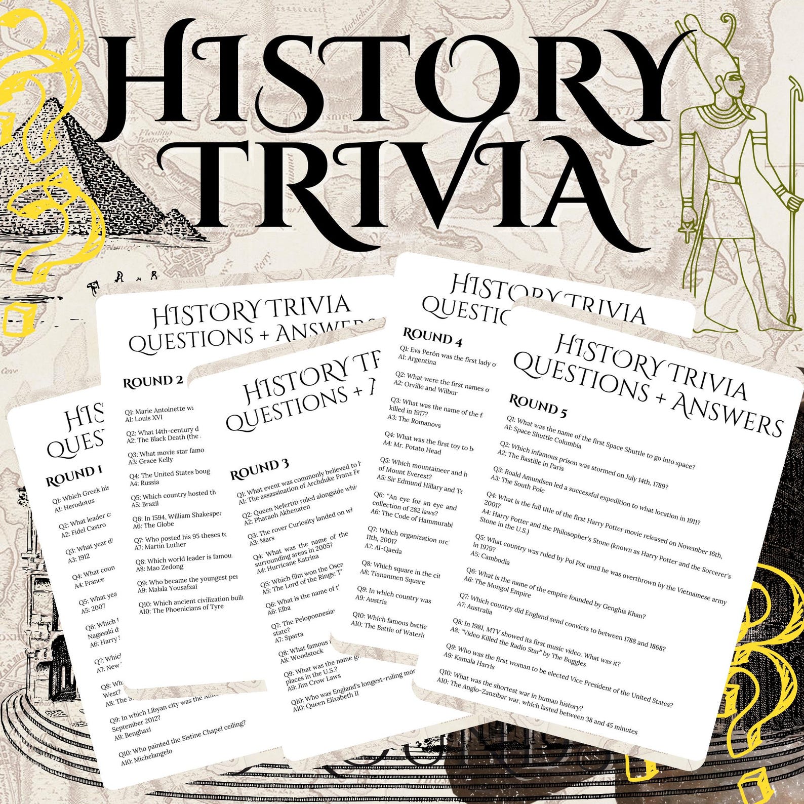 History Trivia Game | 5 Rounds | 50 Questions | Host Instructions ...