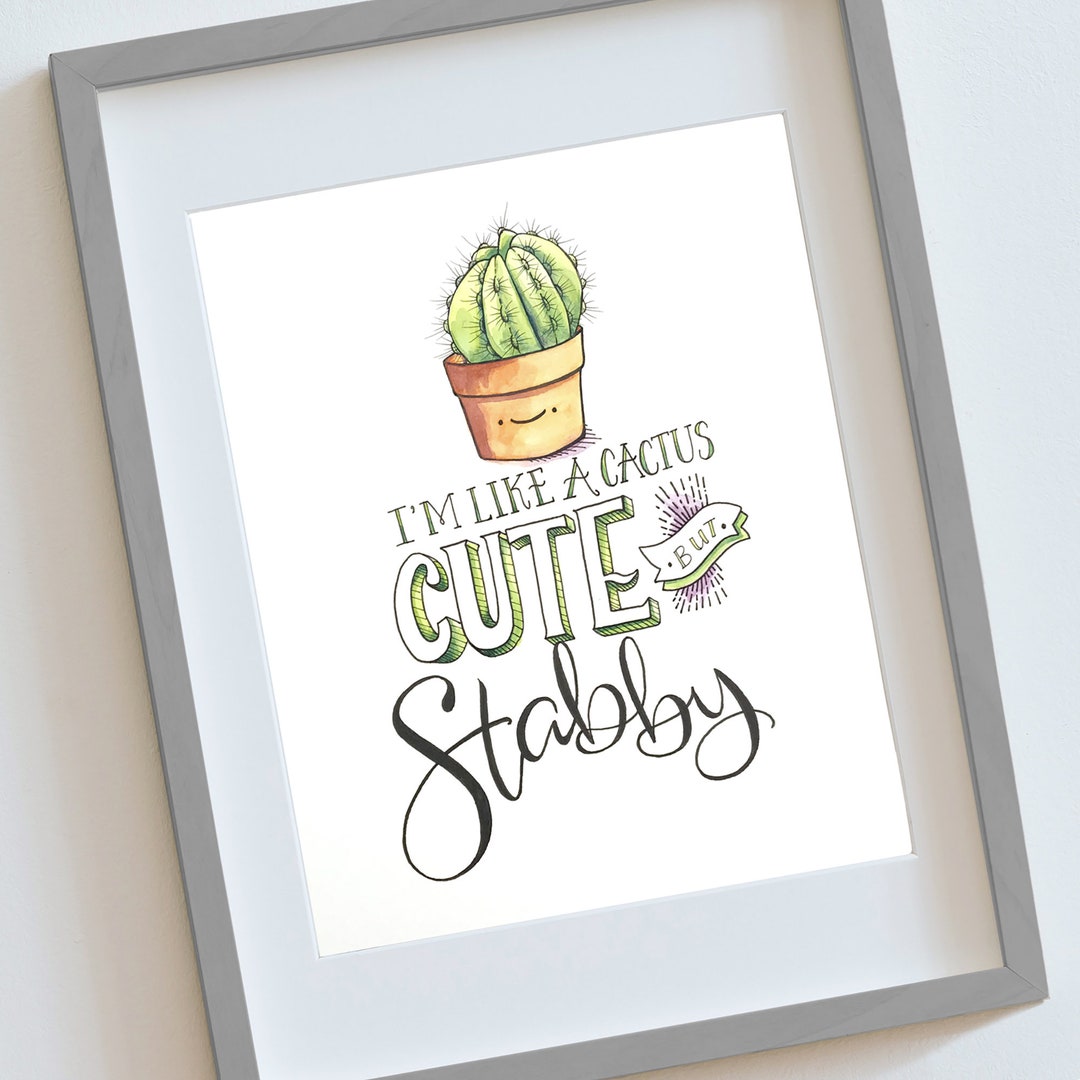 Art, Watercolor, Calligraphy, Cactus, Funny, Hand-made, Wall Art, Line ...